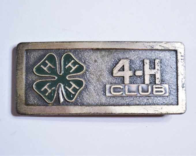 Vintage 4 H Club Buckle Pewter Tone Metal Four Leaf Clover Farming ...