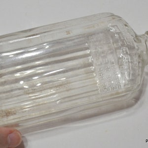 Vintage Half Pint Bottle Clear Glass Flask Shaped Ribbed 1940s Whiskey ...