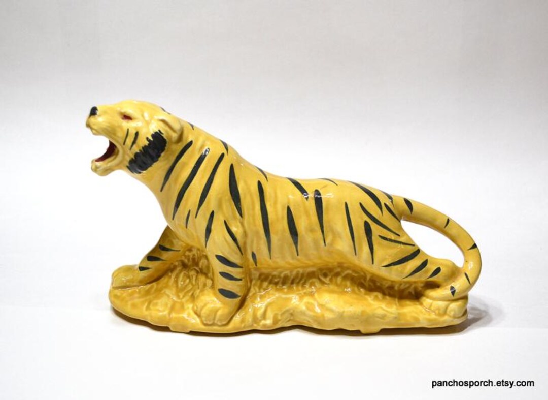 Vintage Roaring Tiger Planter Yellow Striped Tiger Pot Fierce Wild ...