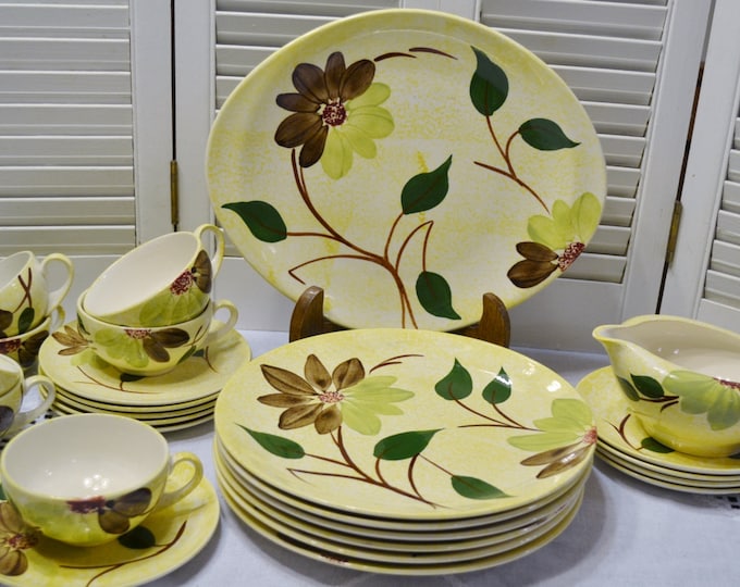 Vintage Blue Ridge Pottery Dinnerware Set 25 Pcs Yellow Green Brown ...
