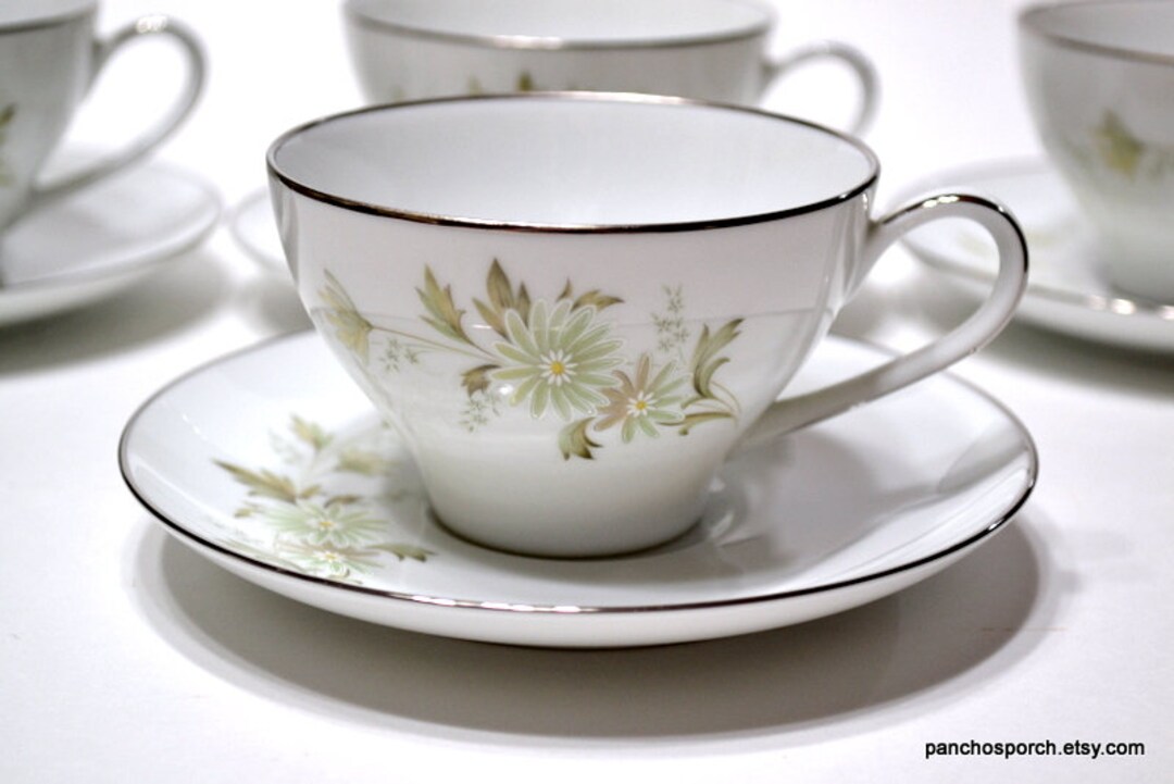 Vintage NORITAKE SOROYA Cup and Ssaucer Set of 4 Teacup Green Flowers ...