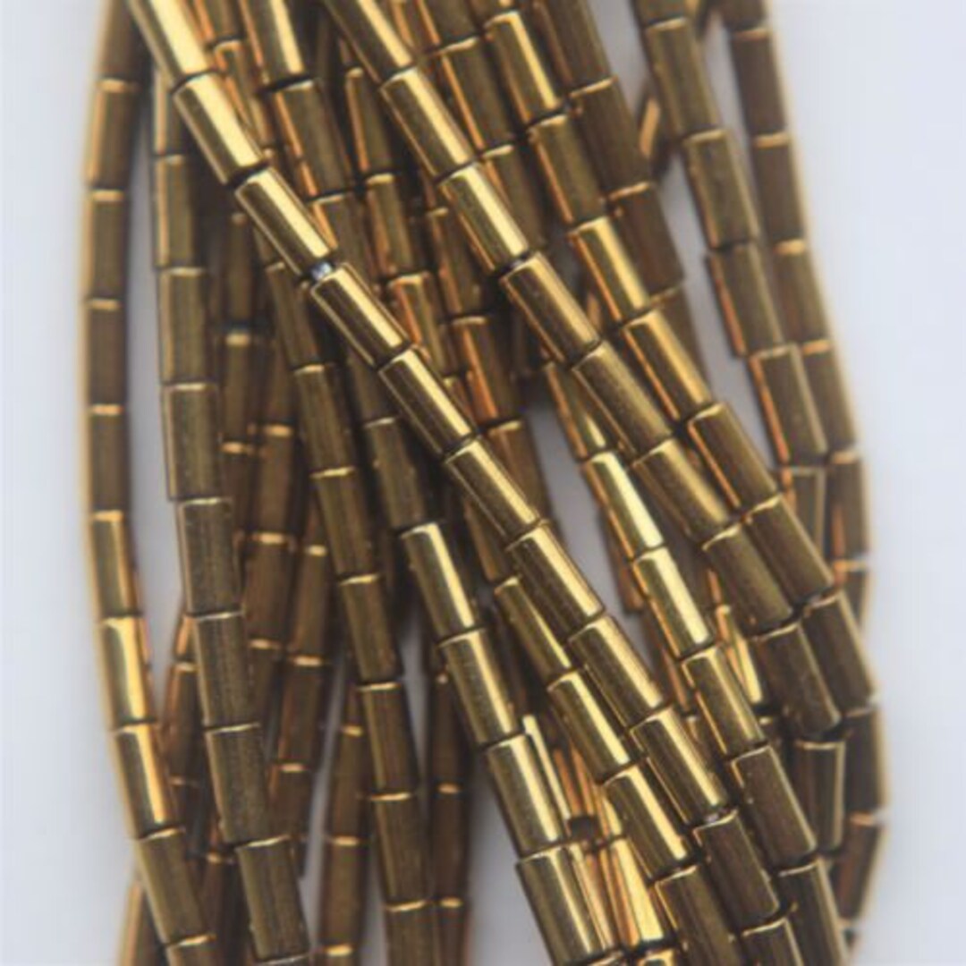 Hematite Gold color Tube Beads 2 x 4 mm Full Strand 16, 97 beads, AA ...