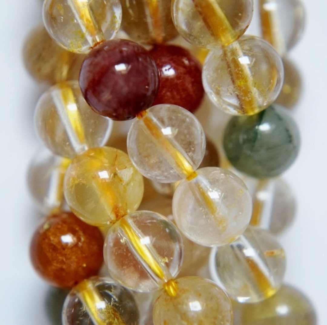 Genuine Rutilated Quartz Mix Multi Color Beads 8 Mm Gemstone Beads Full ...
