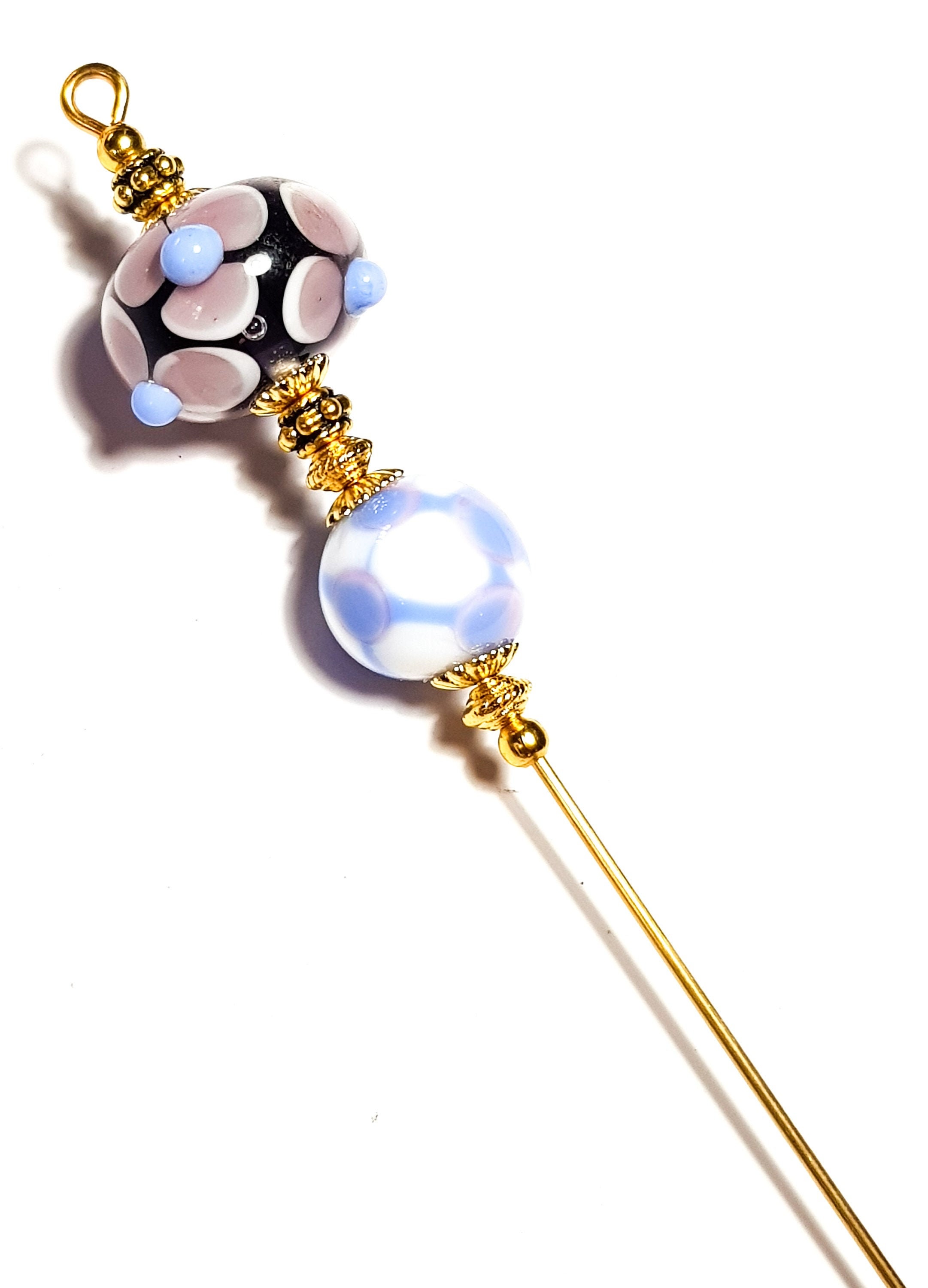 5 Gold Purple Blue Flower Hat Pin Handmade Lampwork - Etsy