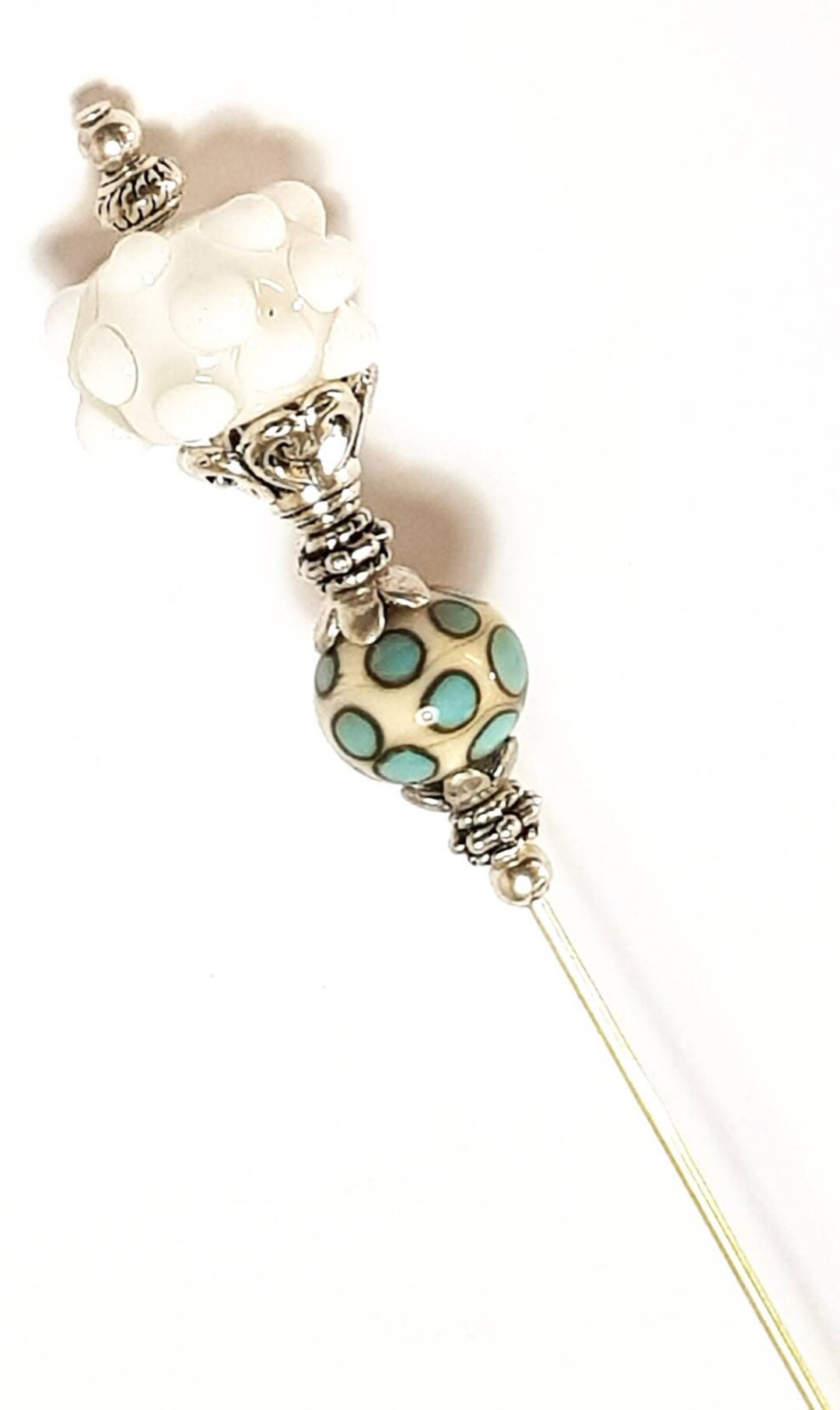 6 Cream White & Turquoise Hat Pin Handmade Lampwork - Etsy UK