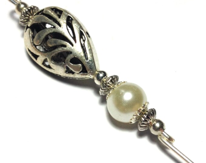 5 Ivory Glass Pearl Hat Pin Vintage Tibetan Antique Silver Style With