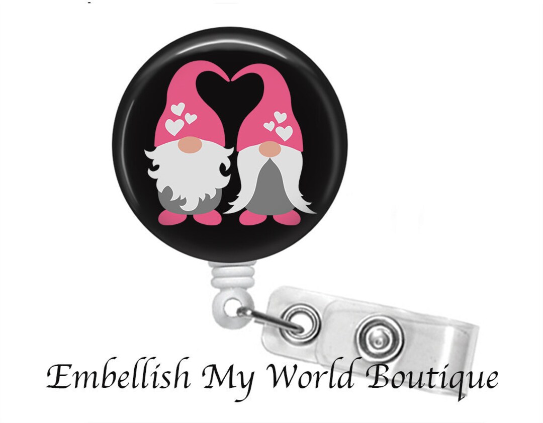 Valentine Gnomes Badge/gnome Badge Reel/badge Holder/id Holder/badge ...