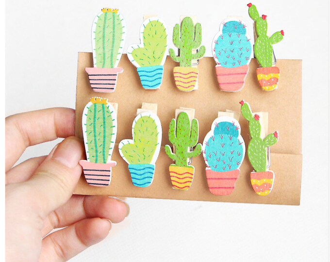 10pc Wood Cactus Chip Clip Set/chip Clip/bookmark/journal - Etsy