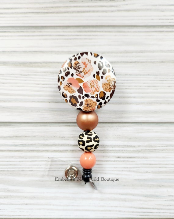 Leopard and Floral Badge Reel/retractable Badge Reel/badge - Etsy
