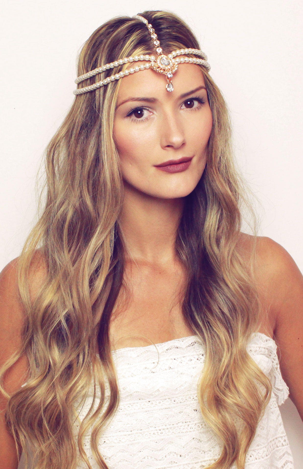 Aria Pearl Head Chain Head Jewelry Head Piece Wedding Hair | Etsy