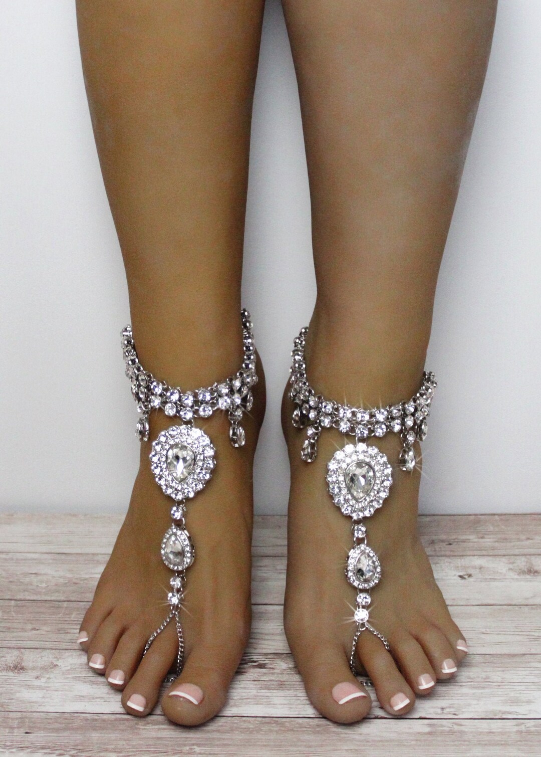 Silver Foot Jewelry for Bride Barefoot Sandals Anklet Silver Foot Thong ...