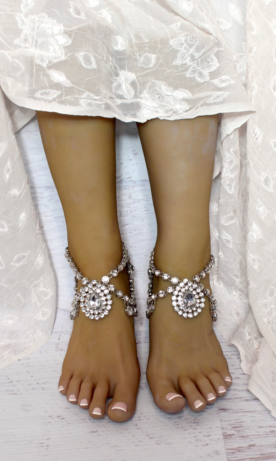 Silver Anklet Barefoot Bride Boho Wedding Foot Jewelry for Bride ...
