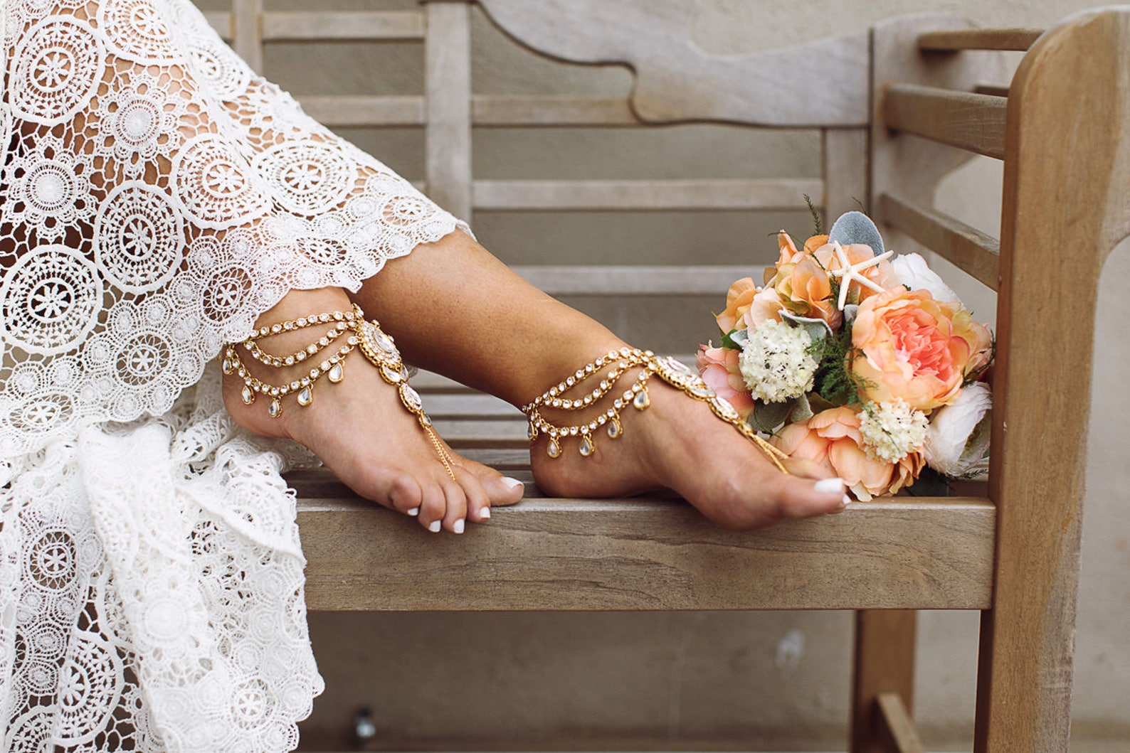 Bali Barefoot Sandals in Gold Rhinestone Anklet Foot Jewelry for the ...
