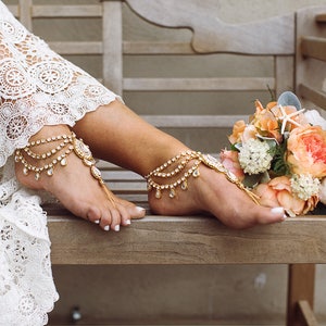 Bali Barefoot Sandals in Gold Rhinestone Anklet Foot Jewelry for the ...