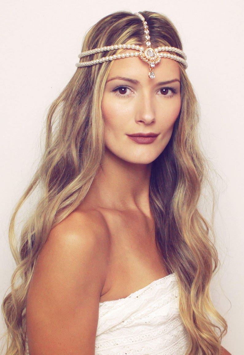 Aria Pearl Head Chain Head Jewelry Head Piece Wedding Hair | Etsy