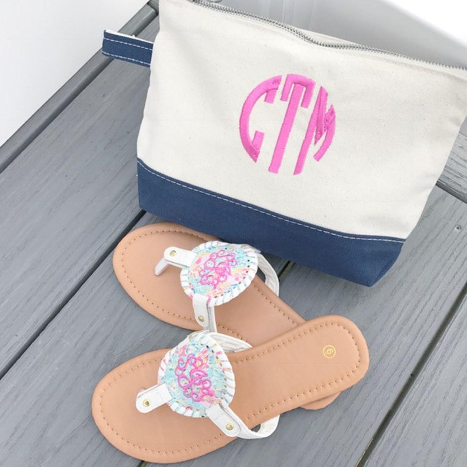 Monogrammed Cosmetic Bag Personalized Canvas Colorblock - Etsy