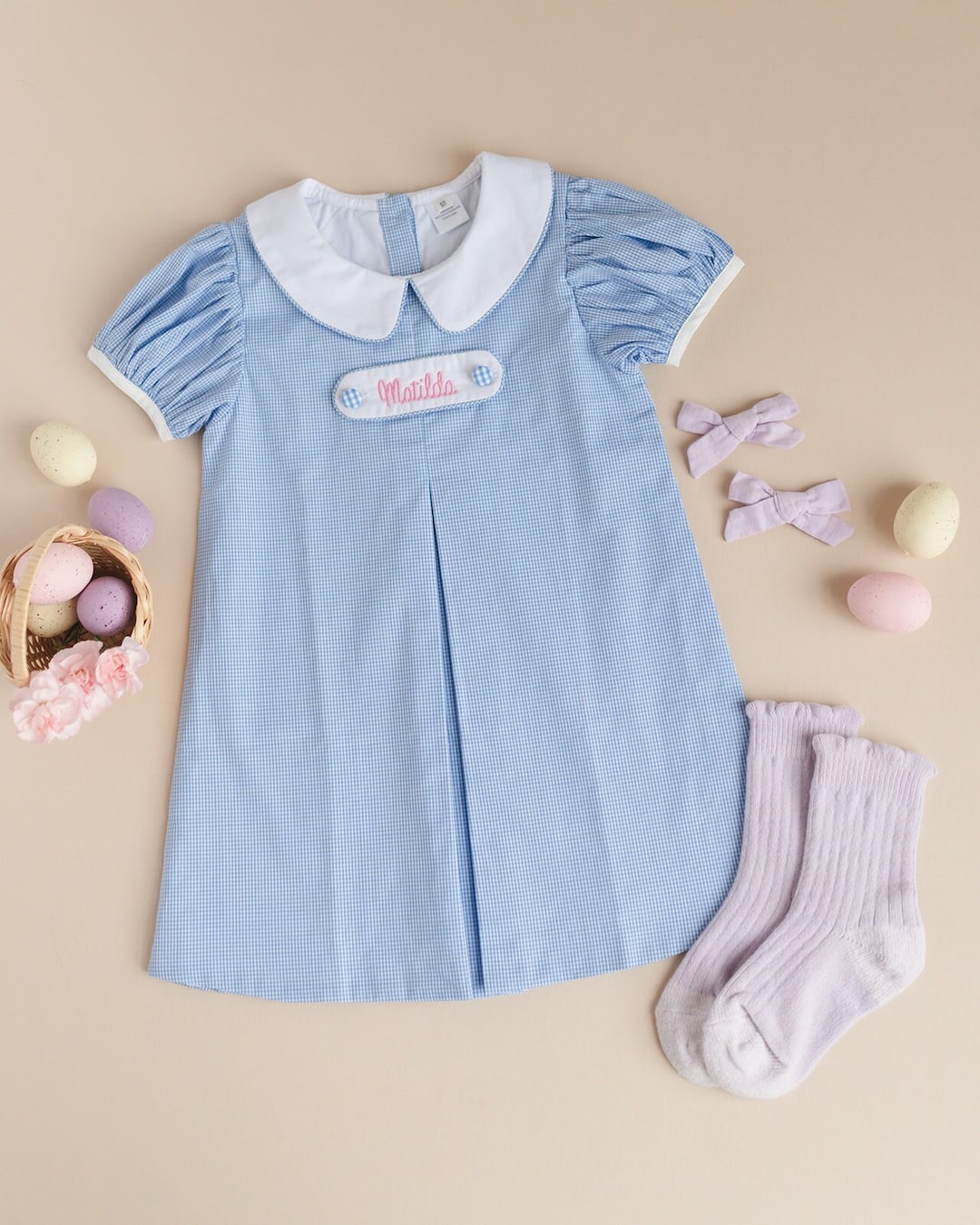 Monogrammed Tab Dress Preppy Personalized Gingham Front Pleat Baby and ...