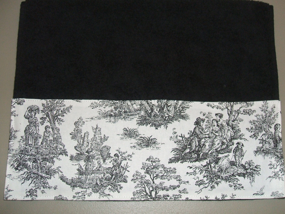 Black Hand Towel With Black & White French Country Toile Guest Bathroom ...