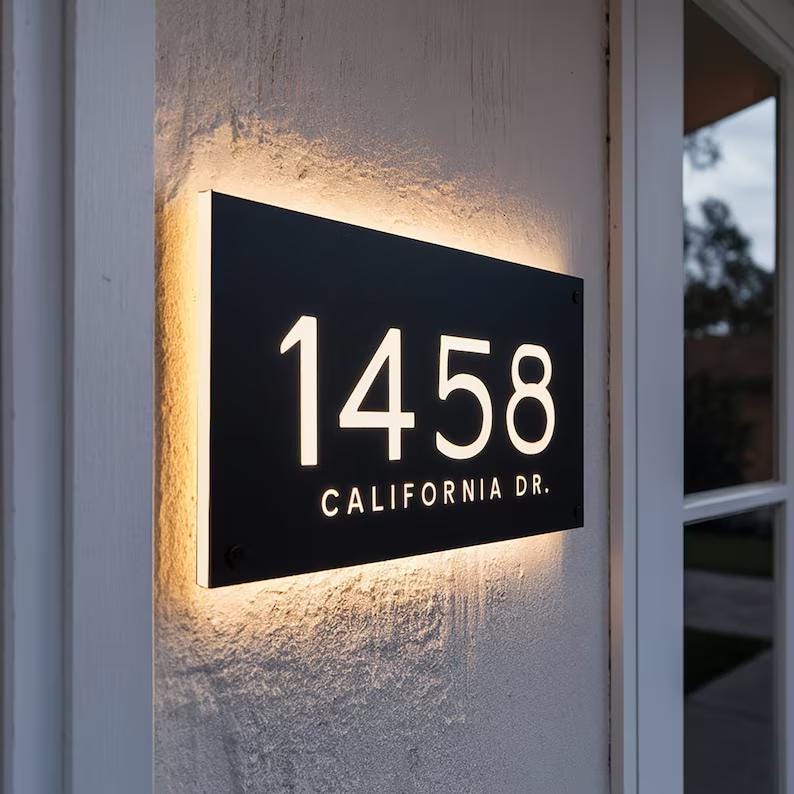 LED Backlit House Number Sign Modern Illuminated Address Plaque ...