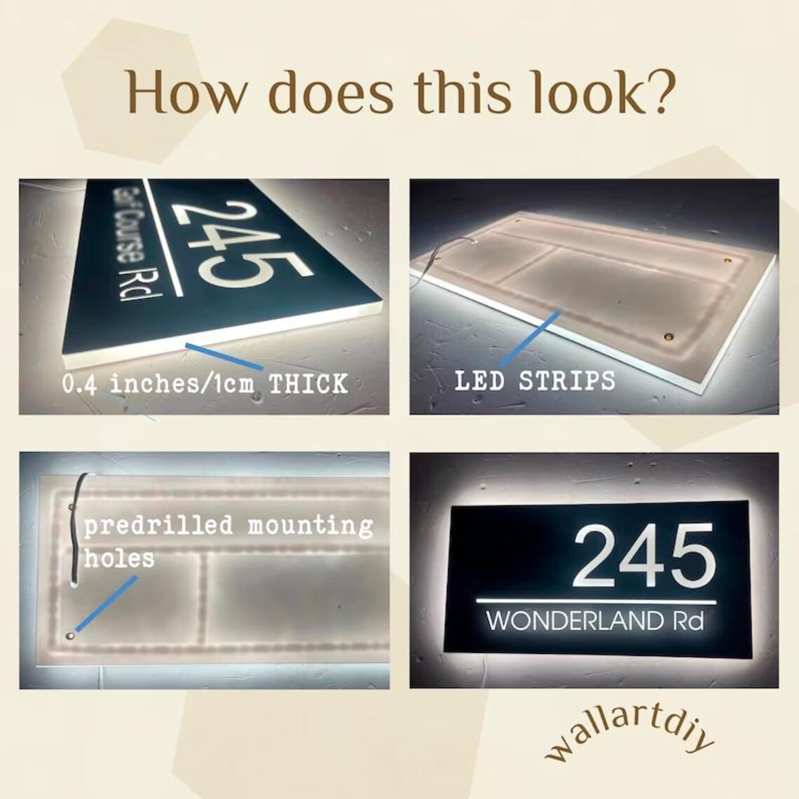 LED Backlit House Number Sign Modern Illuminated Address Plaque ...