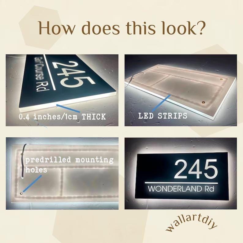 LED Backlit House Number Sign Modern Illuminated Address Plaque ...