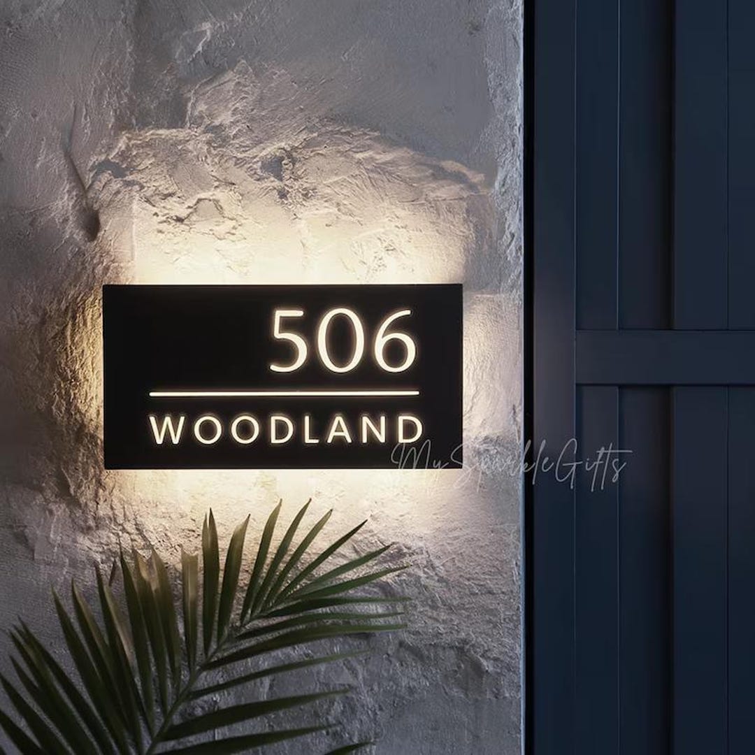 Modern Illuminated Backlit House Sign Custom LED Address Plate Lighted ...