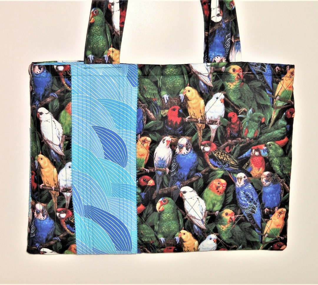 Tote Bag Parakeet Tote Purse, Handmade Tote, Bird Tote Bag, Quilted ...
