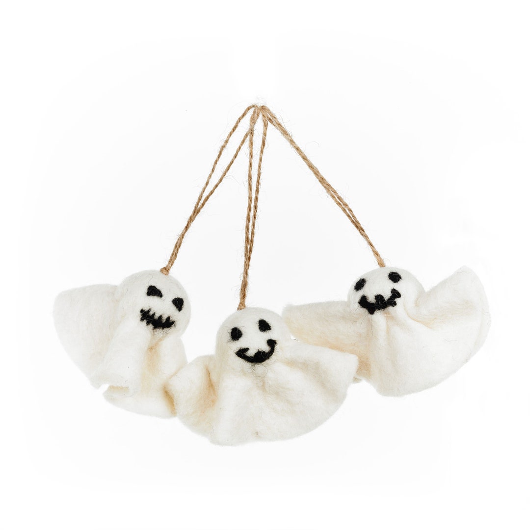 Handmade Felt Ghastly Ghosts (set of 3) Hanging Halloween Decorations ...