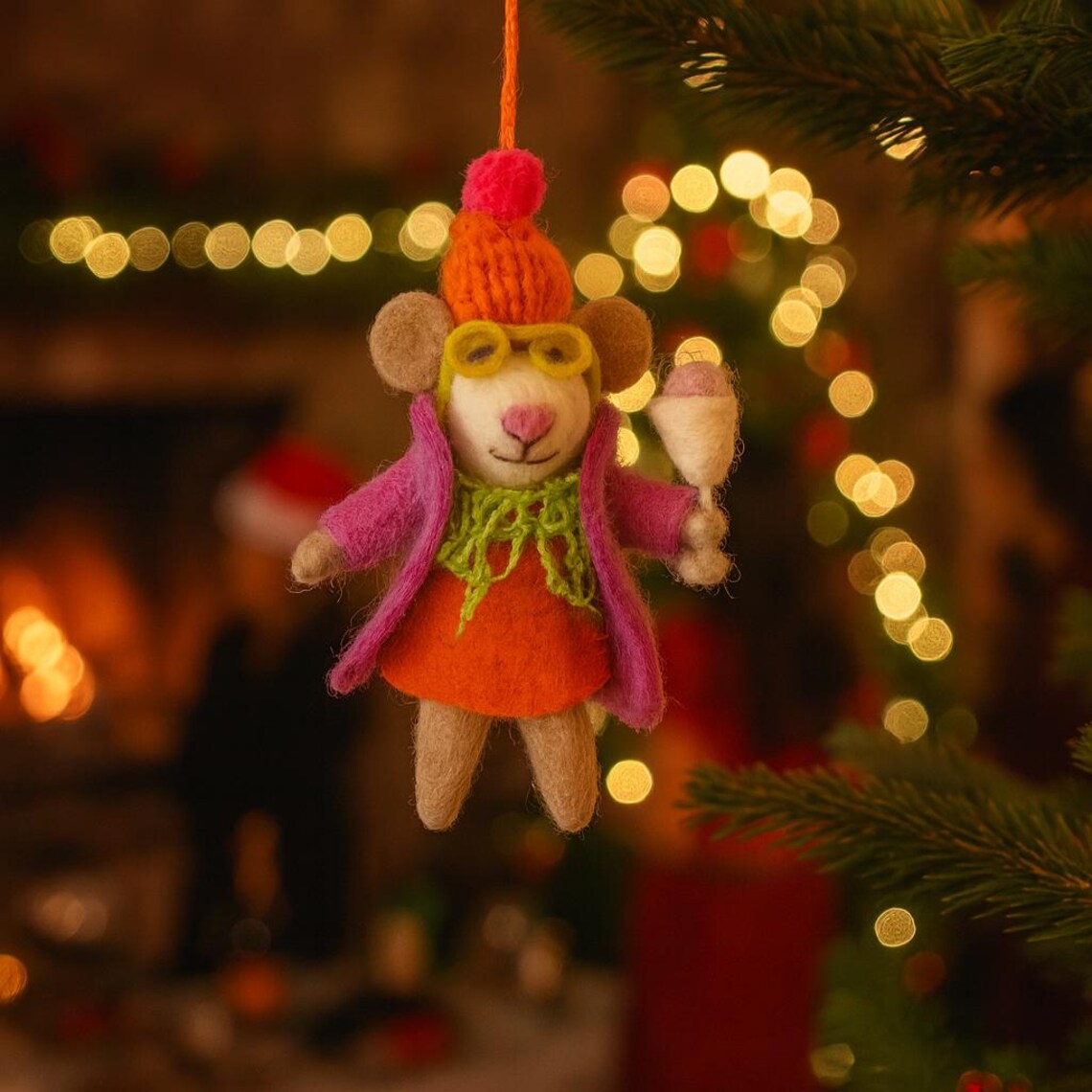 Needle Felted Margie Merry Mouse: Handmade Wool Hanging Decoration - Etsy