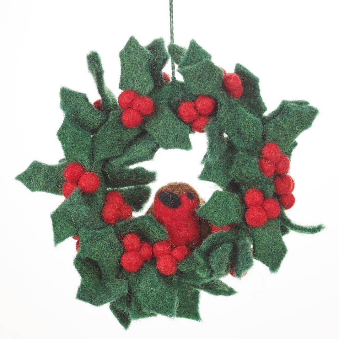Mini Holly Wreath With Robin - Felt - Holly - Christmas - Wreath ...
