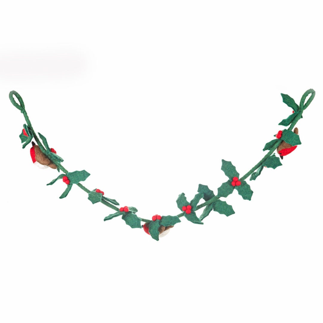 Holly Garland With Robins - Felt Garland - Felted Decorations - Holly ...