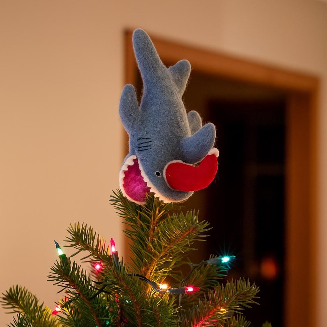 Santa Jaws Shark Christmas Tree Topper: Needle Felt Quirky Handmade ...