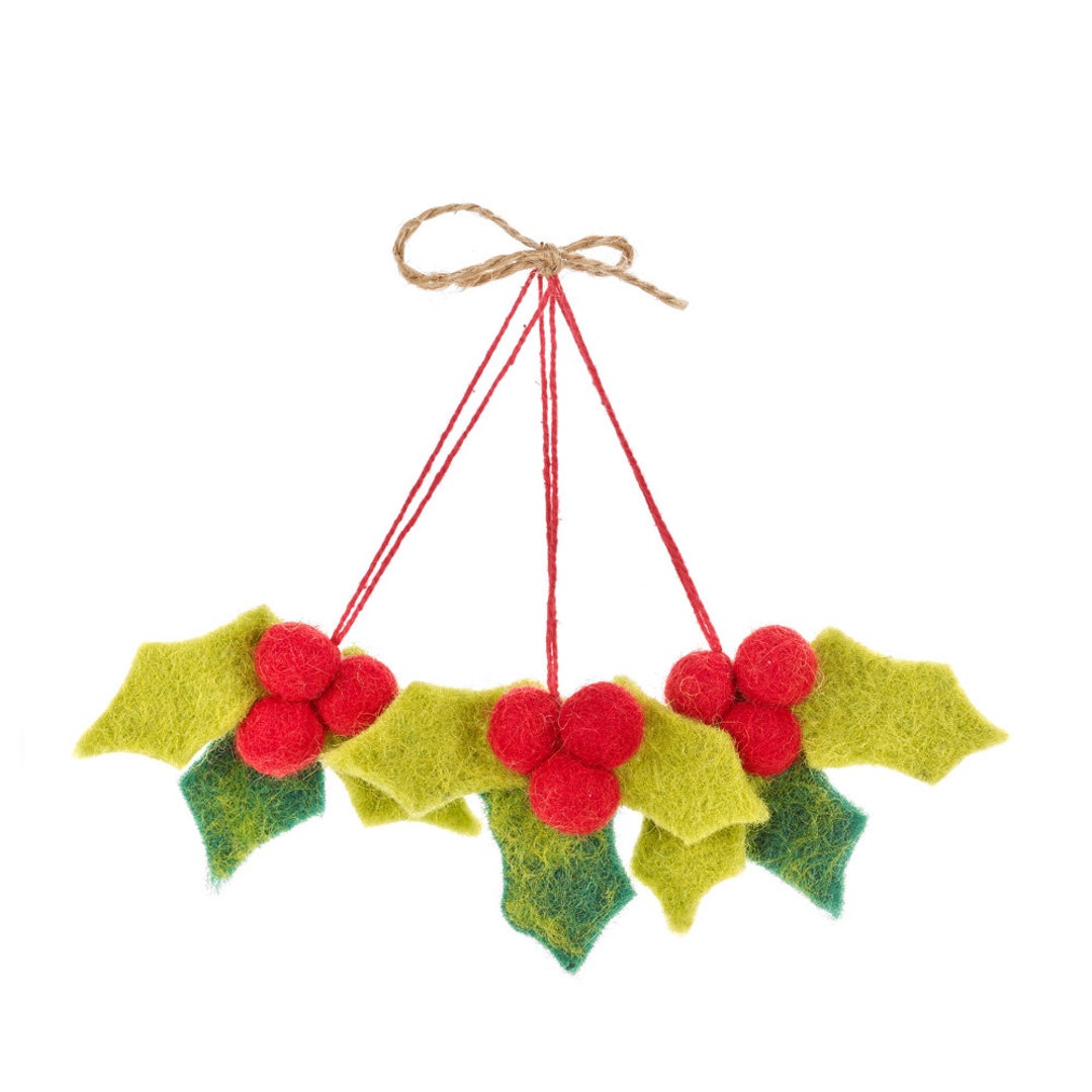 Needle Felted Mini Holly Sprig Set of 3: Handmade Wool Christmas ...