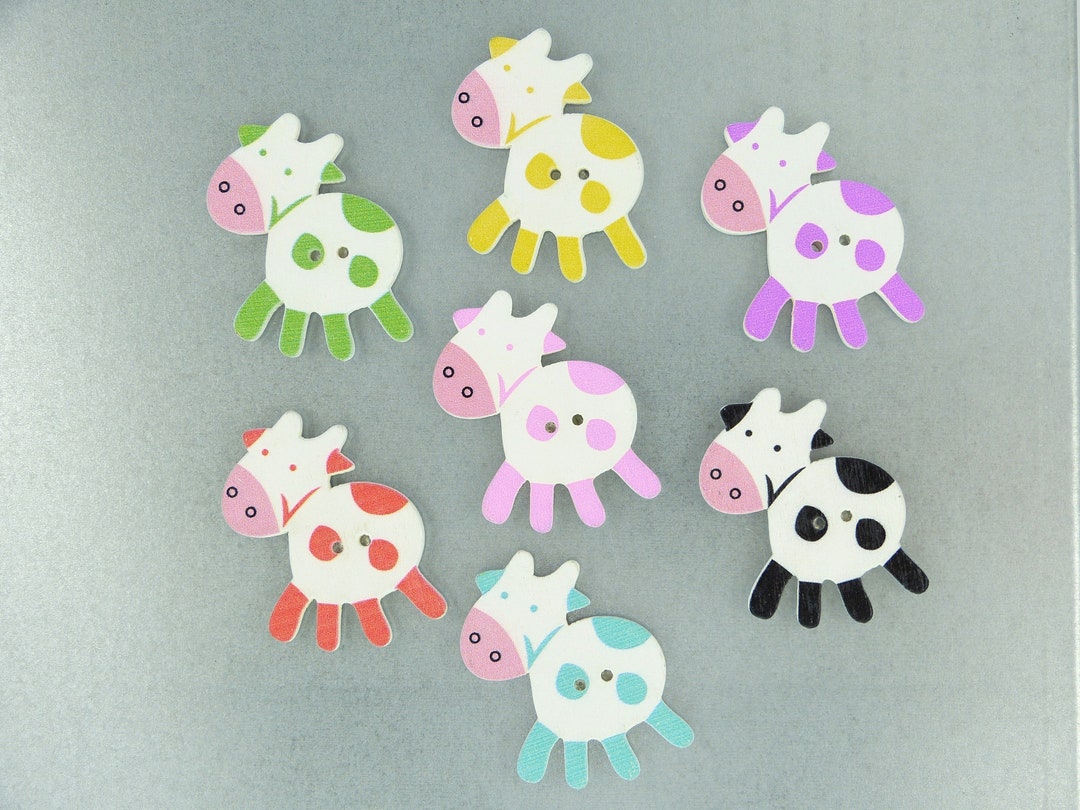 Wooden Cow Cute Fridge Magnets. Painted Wood Magnets - 4 in a Gift Box ...