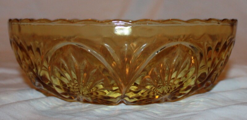 Vintage Pressed Glass Amber Colored "sunburst" Pattern Salad/fruit Bowl ...