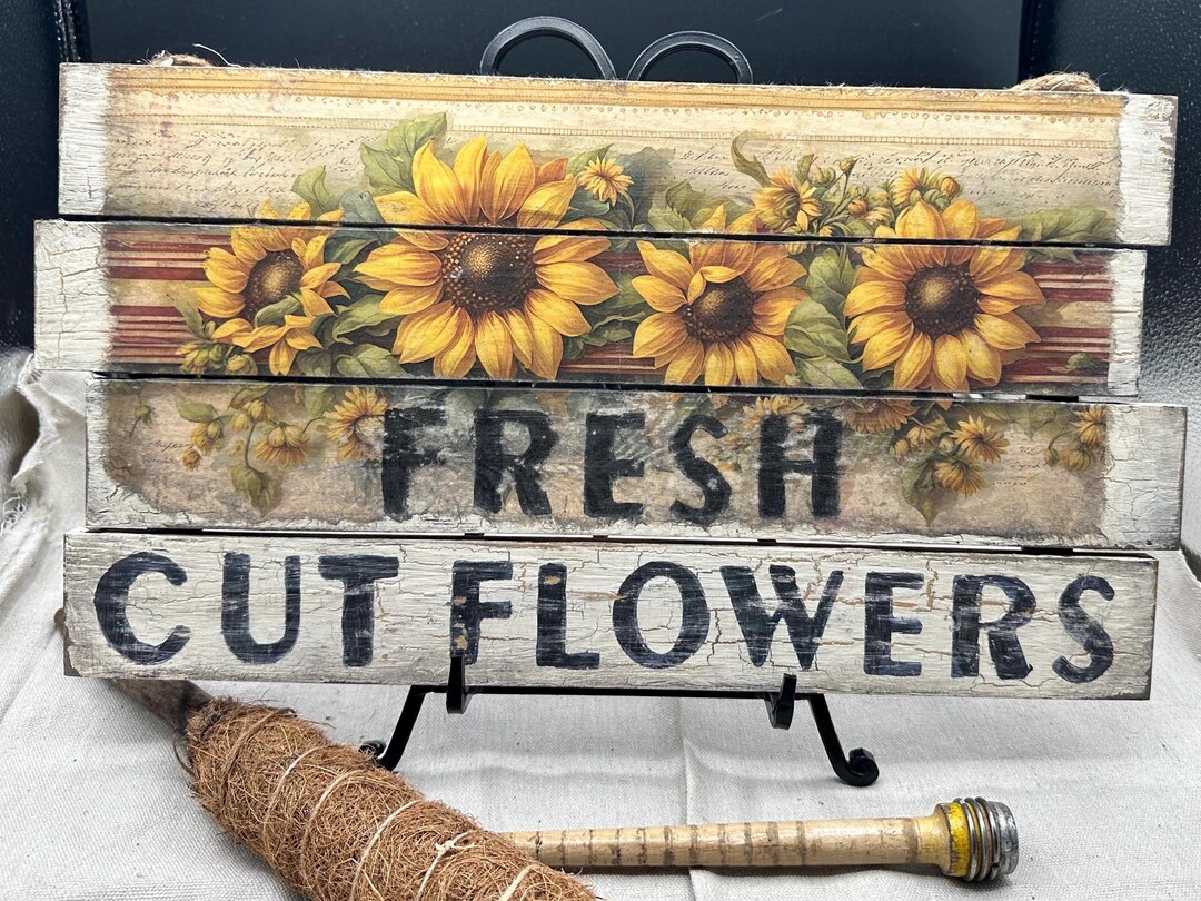 Rustic Farm Freah Flowers Sign With Sunflowers - Etsy