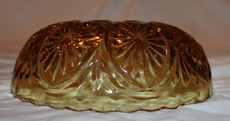 Vintage Pressed Glass Amber Colored "sunburst" Pattern Salad/fruit Bowl ...
