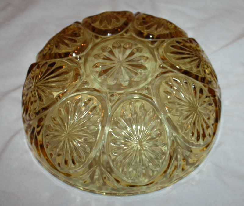 Vintage Pressed Glass Amber Colored "sunburst" Pattern Salad/fruit Bowl ...