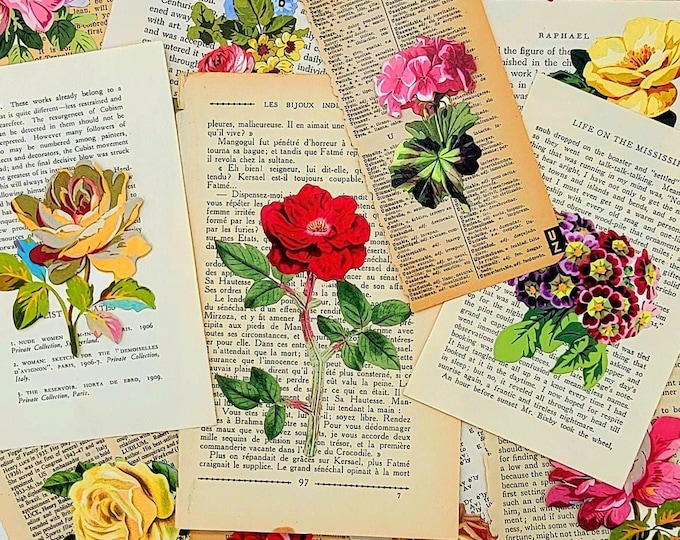 Floral Themed Vintage Book Pages Junk Journal Ephemera - Etsy