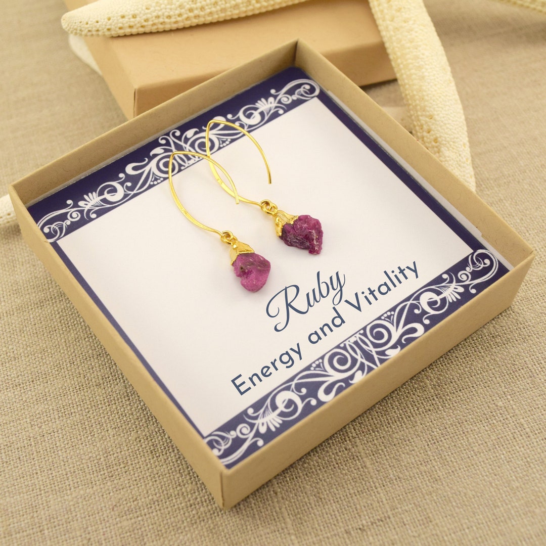 Raw Ruby Earrings, Raw Birthstone Earrings, 60th Birthday Gift for Her, July Birthday Gift , Raw ...