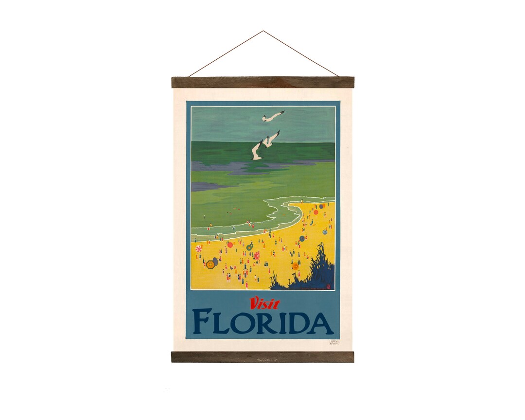 Frame Included! 30"x20", Visit Florida Beach Art - Rip-proof Material ...