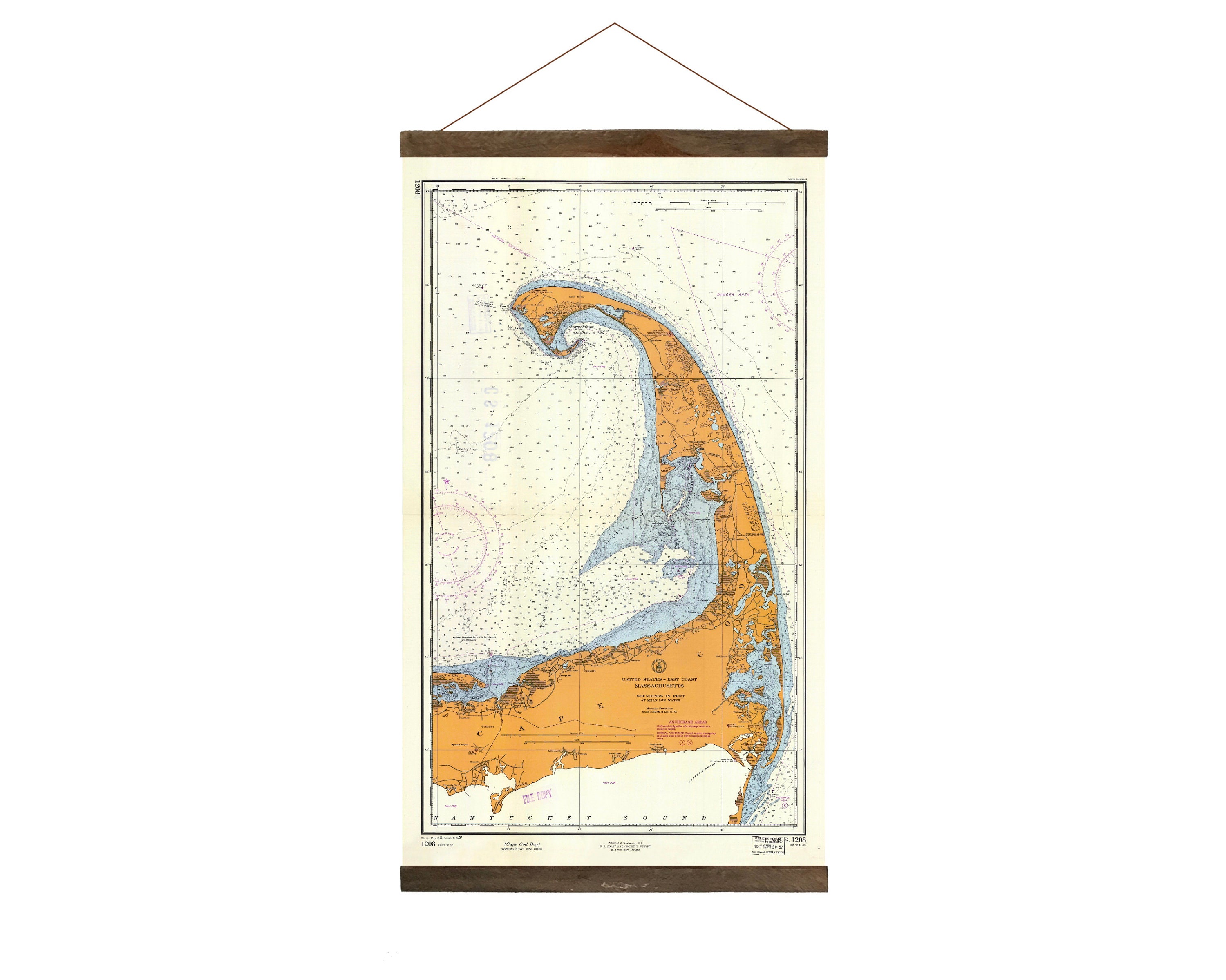 Frame Included! 36"x20", Cape Cod Vintage Map Art - Rip-proof Material ...