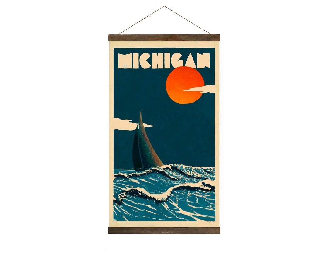 Frame Included! 30"x20", Michigan Travel Poster - Rip-proof Material ...