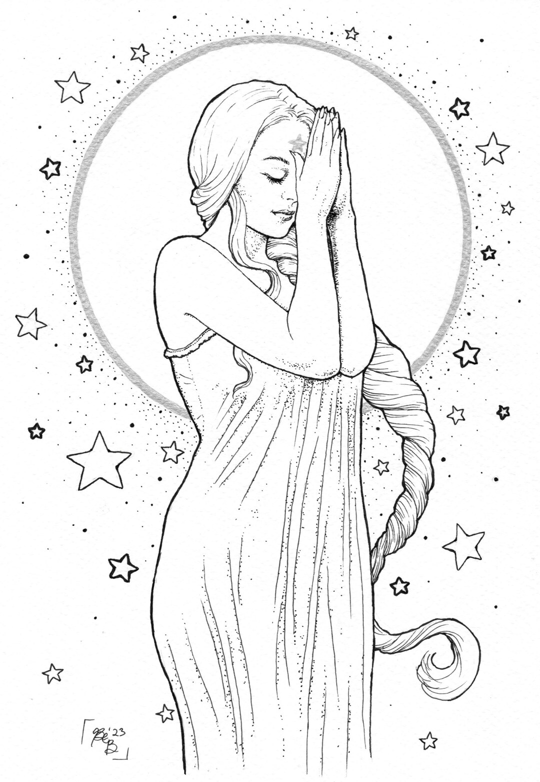 Stardust Ink Drawing Inktober 2023 Fantasy Goddess - Etsy