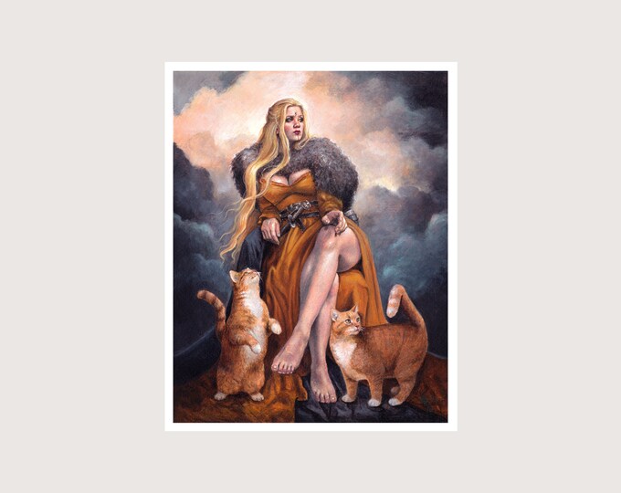 Freya Art Print Norse Mythology Fantasy Freyja Freya and Her Cats Art ...