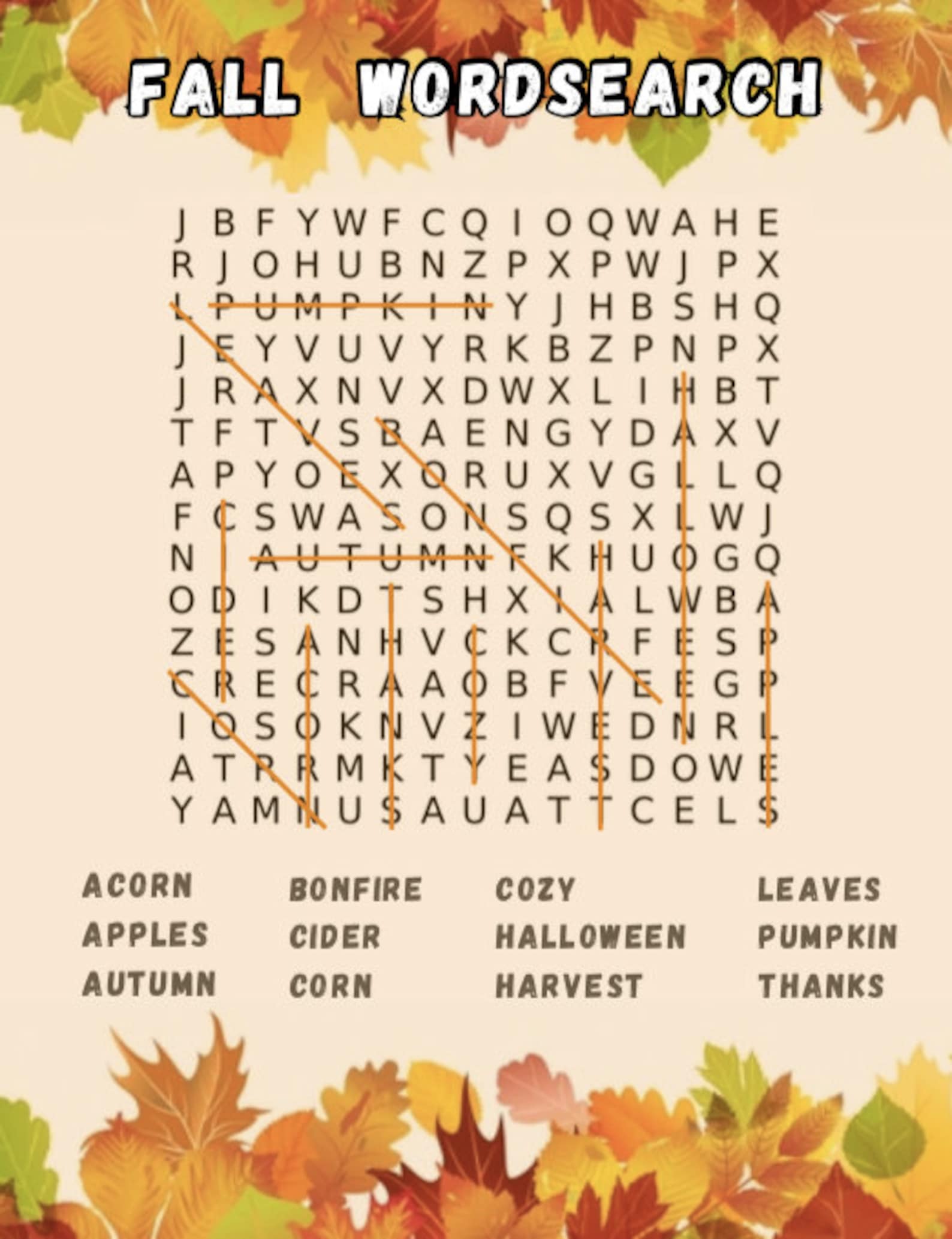 PRINTABLE! Fall Themed Wordsearch - Etsy
