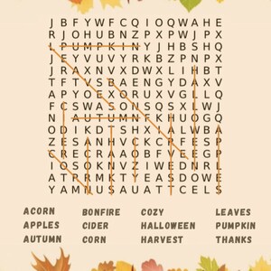 PRINTABLE! Fall Themed Wordsearch - Etsy