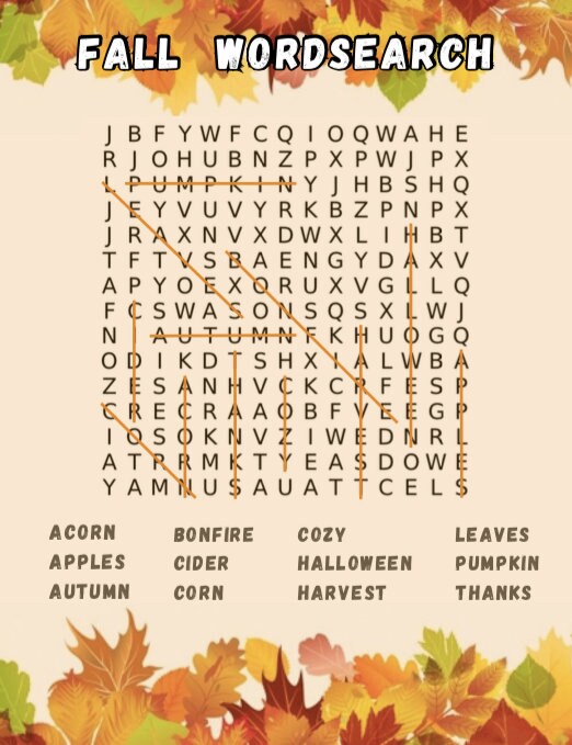 PRINTABLE! Fall Themed Wordsearch - Etsy