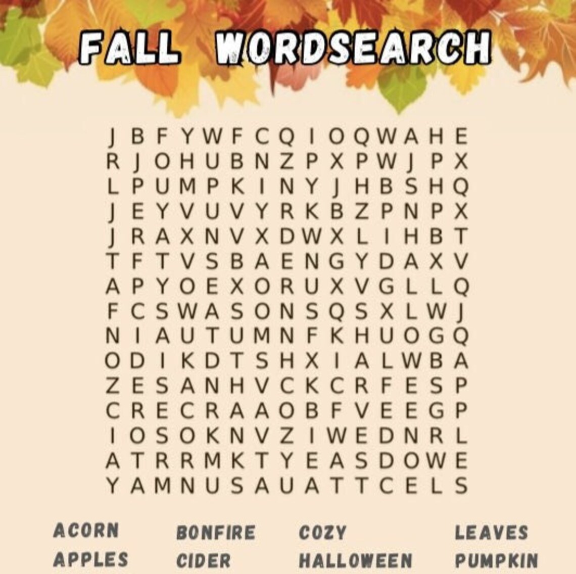 PRINTABLE! Fall Themed Wordsearch - Etsy