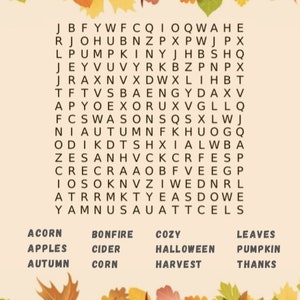 PRINTABLE! Fall Themed Wordsearch - Etsy